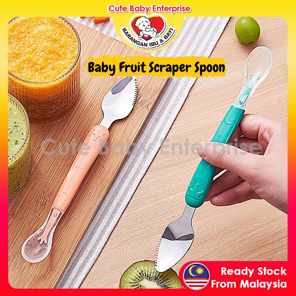 CUTE BABY Baby Stainless Steel Fruit Scraper Spoon Silicone Spoon Food ...