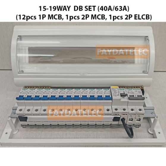 15-19WAY 40A/63A PVC DB SET C/W 12pcs EPS 1P MCB & 2P ELCB & 2P MCB ...
