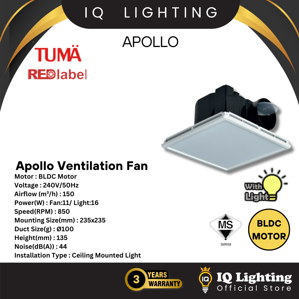 🔥FREE SHIPPING🔥Tuma Red Lable Apollo DC Motor Ventilator Fan With LED ...