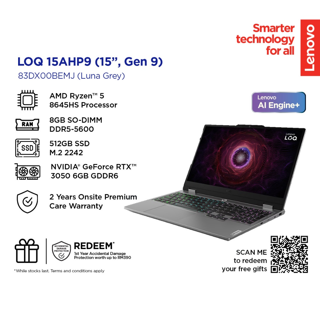 LENOVO LOQ 15APH8 83DX00BEMJ R5 8645HS/8GB/512GB/RTX 3050 6GB/15.6 FHD ...