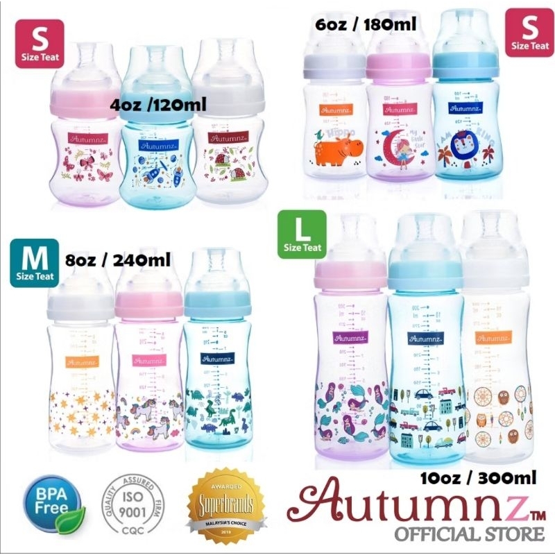 Autumnz - PP Wide Neck Feeding Bottle Single & Twin pack 120ml/180ml/240ml/300ml | Shopee Malaysia