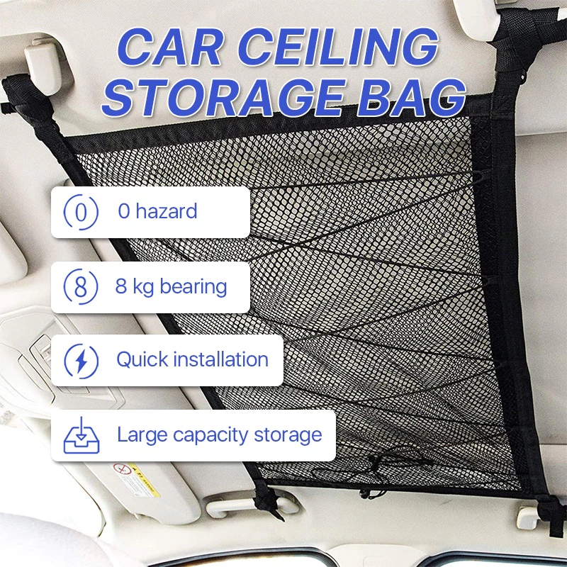 Universal Car Ceiling Roof Mesh Storage Bag Car Roof Pocket Portable In ...