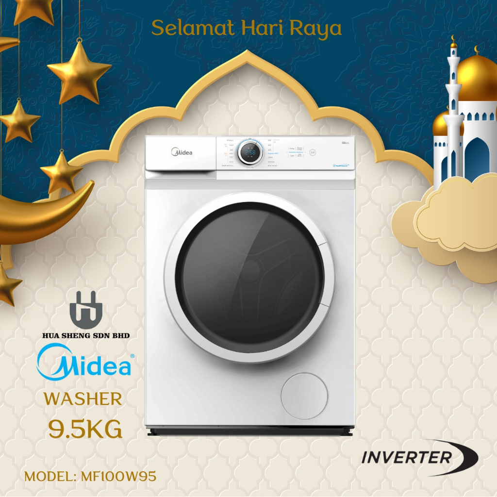 MIDEA MF100W95B 9.5kg INVERTER Front Load Washing Machine Mesin Basuh ...