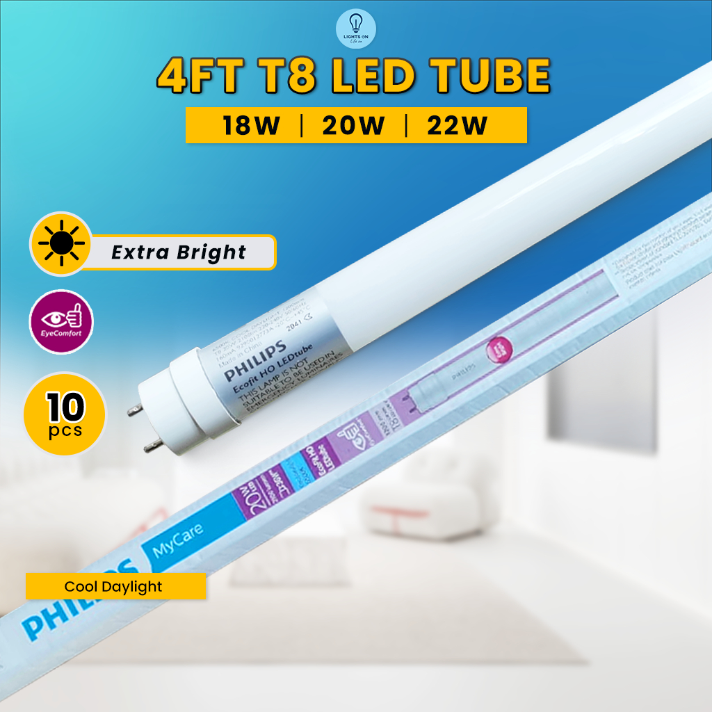 [𝟏𝟎𝐏𝐂𝐒] Philips 4feet 18w 20w 22w Ecofit T8 Glass Led Tube Lampu ...