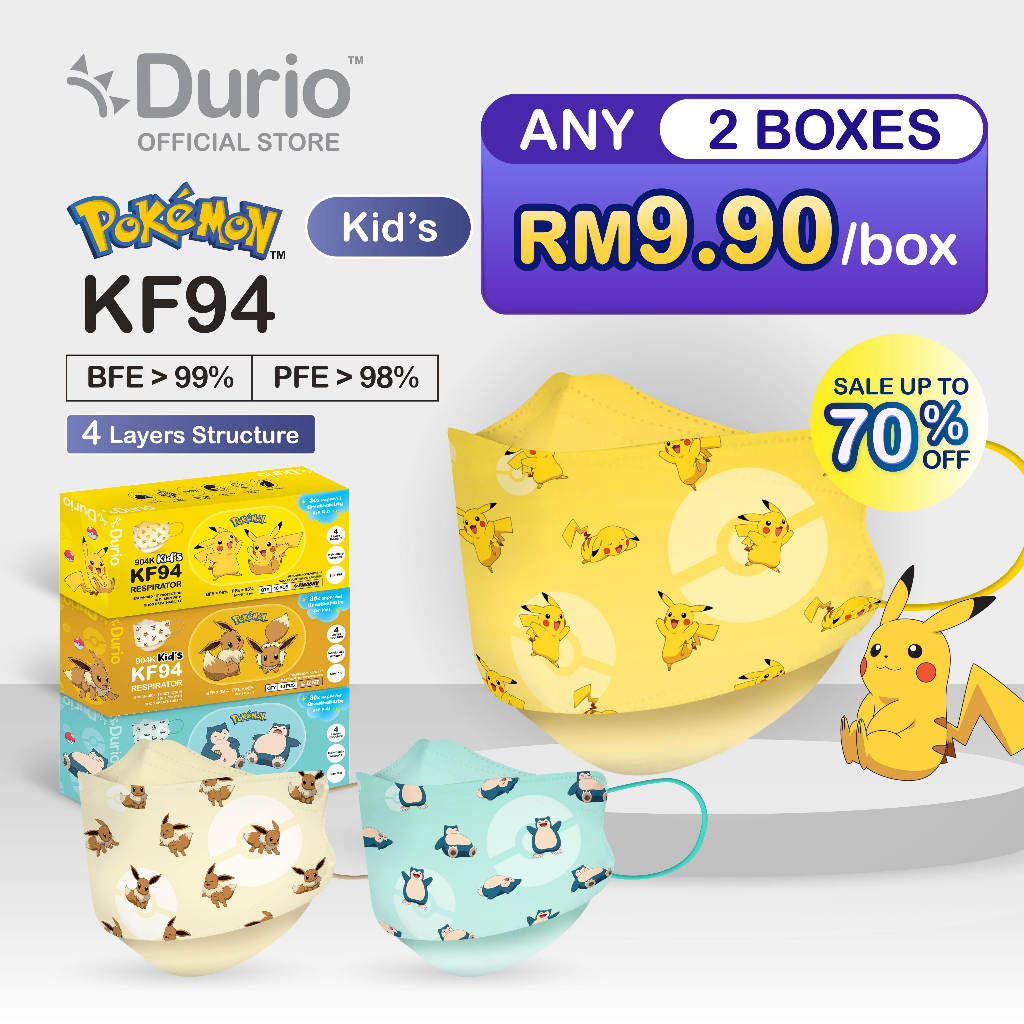 Durio 904K Kid’s Pokémon KF94 Respirator (10 Pcs) | Shopee Malaysia