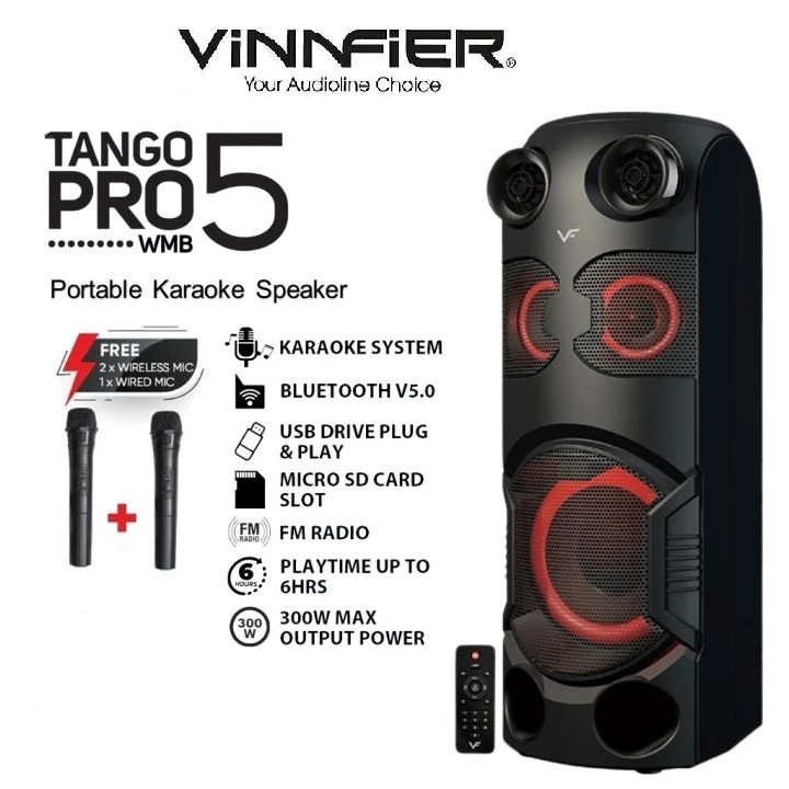 Vinnfier VF Tango Pro 5 WMB 2023 Version Portable Karaoke Bluetooth Speaker with 2 Wireless ...