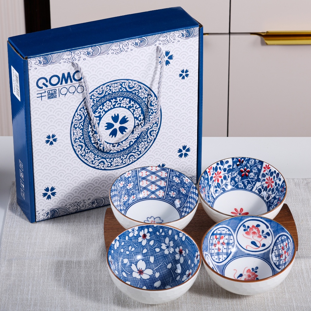 QOMO Bohemian Ceramic Bowl Set Gift with Box Seramik Mangkuk Hadiah ...