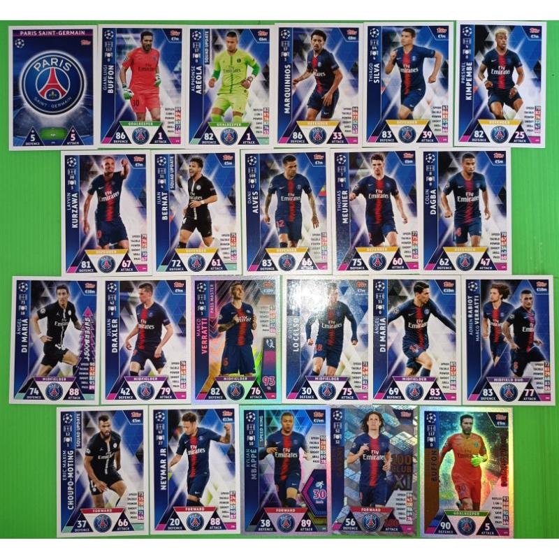 [Rookie Mbappe] Topps Match Attax UCL UEFA Champions League 2018/19 - Paris Saint-Germain Lot RC ...