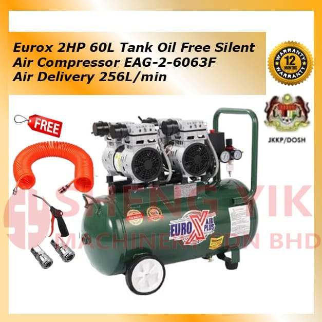 Shengyik EUROX AIR PLUS 2HP 60L 8bar Oil Free Silent Air Compressor With Jkkp Cert EAG-2-6063F ...