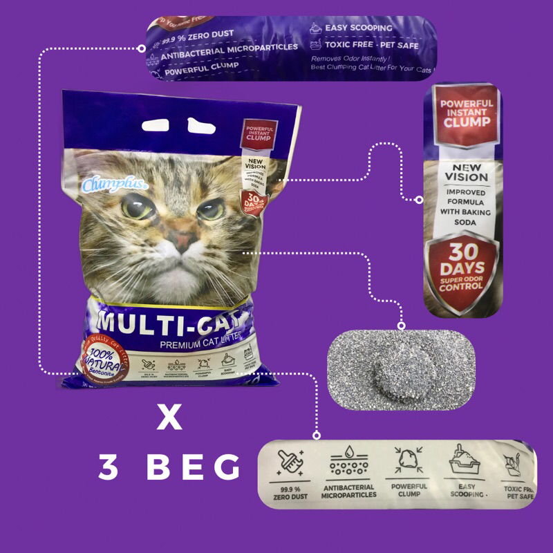 CLUMPLUS MULTI CAT / MULTICAT / MULTI-CAT 3 BAG CAT LITTER 7KG | Shopee ...