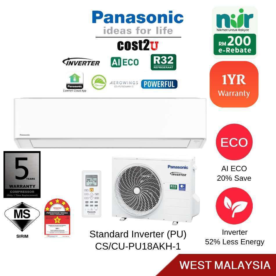 [NUR] Panasonic Standard Inverter PU R32 Air Conditioner (2.0HP/2.5HP ...