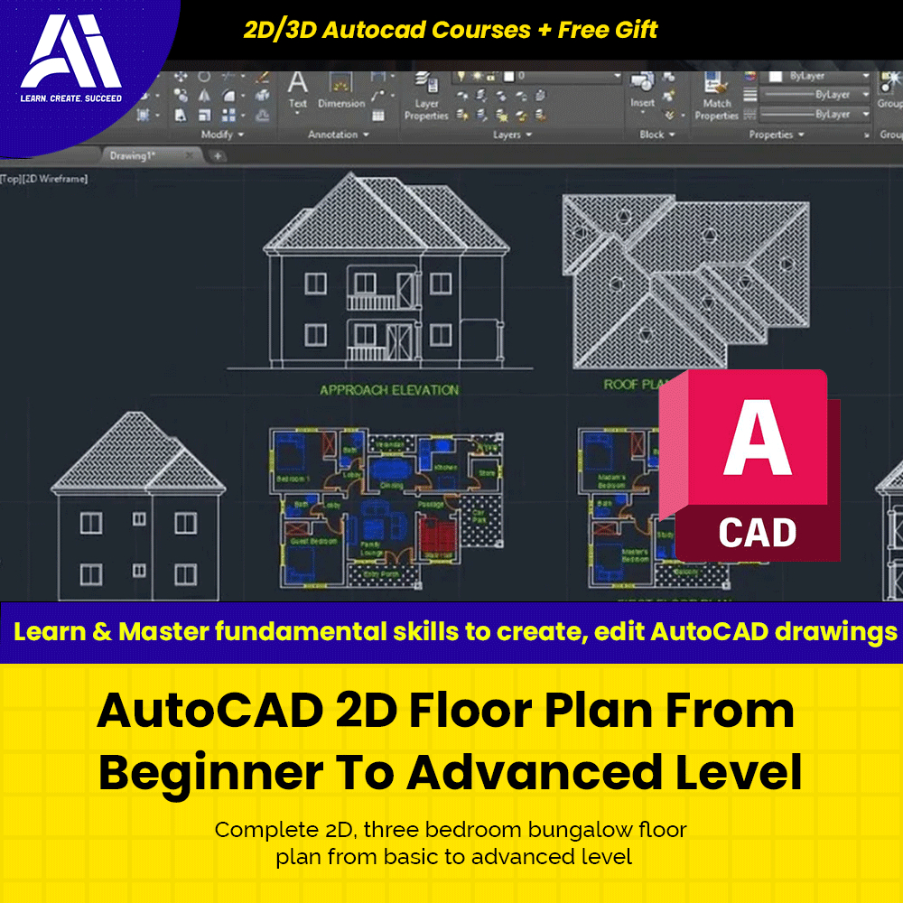 Video Course - AutoCAD 2D Floor Plan From Beginner To Advanced Level | Learn Autocad 2025 ...