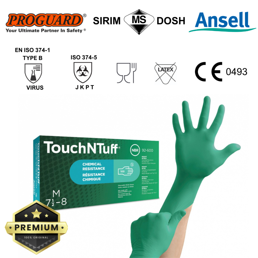 Ansell TouchNTuff 7g Disposable Powder Free Nitrile Glove Food Grade ...