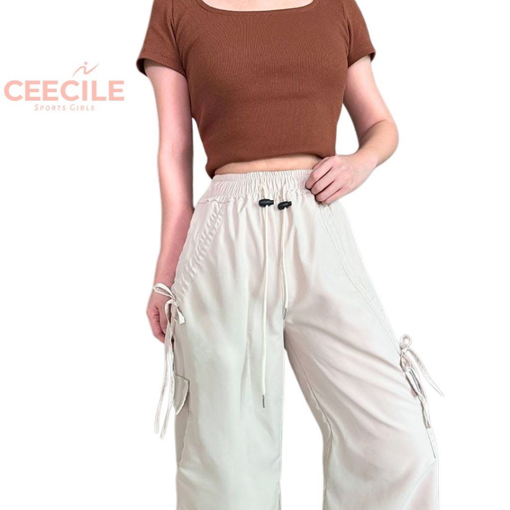 Ceecile SPPA3052 Bow Tie String Cargo Pants Baggy Wide-Leg Straight Cut ...