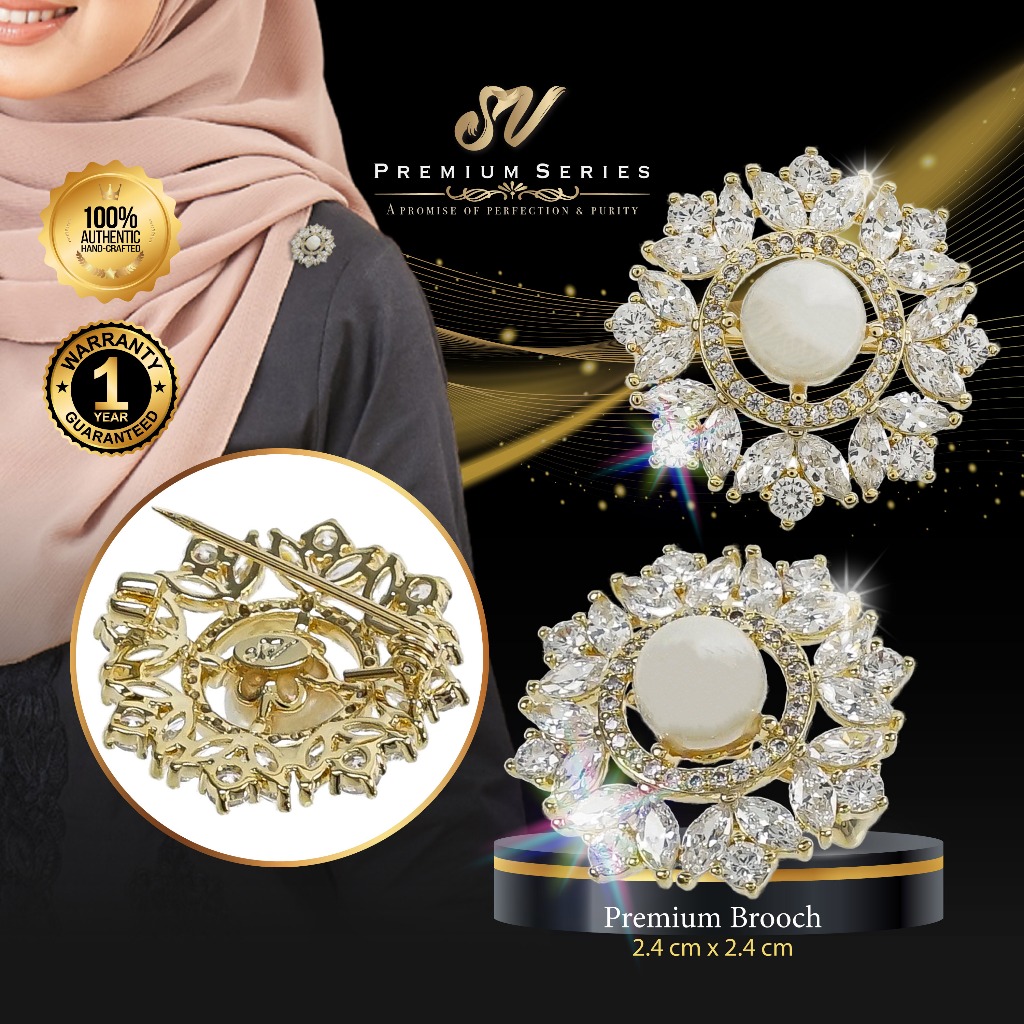Sv Premium Women Shiny Flower Pearl Hijab Pin Kerongsang Tudung Wanita ...