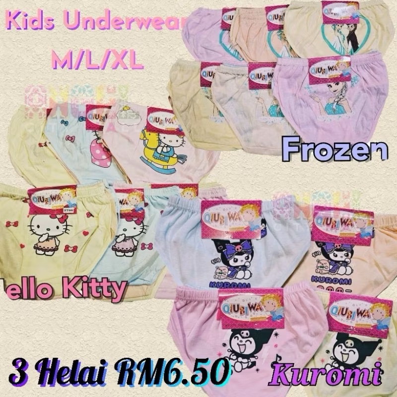 Gril 3IN1 KIDS CARTOON Kuromi,Hallo kitty,Fz,Princess SELUAR DALAM ...