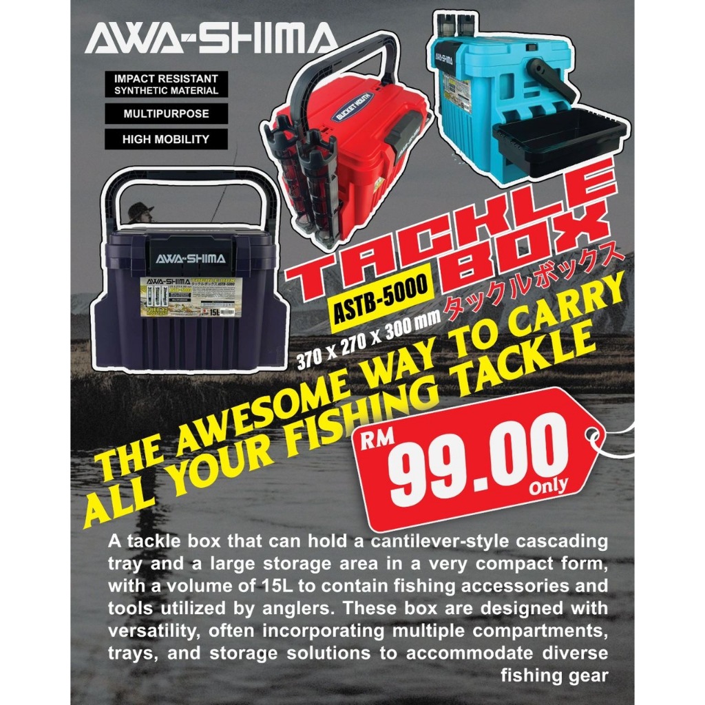 AWA-SHIMA TACKLE BOX, CAPACITY 15L, FREE 2 RODSTAND !!! FISHING BOX ...