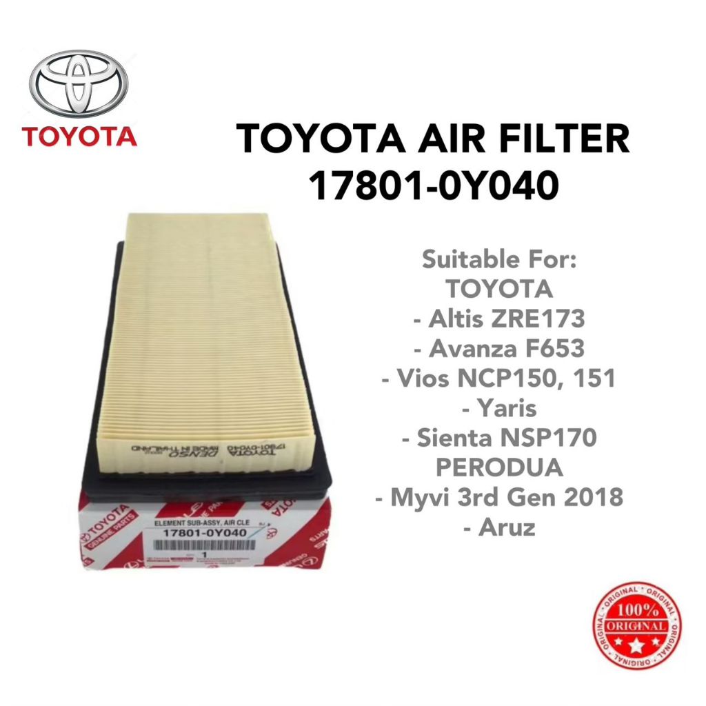 【100% ORIGINAL】TOYOTA 17801-0Y040 AIR FILTER - ALTIS/ AVANZA/ VIOS ...