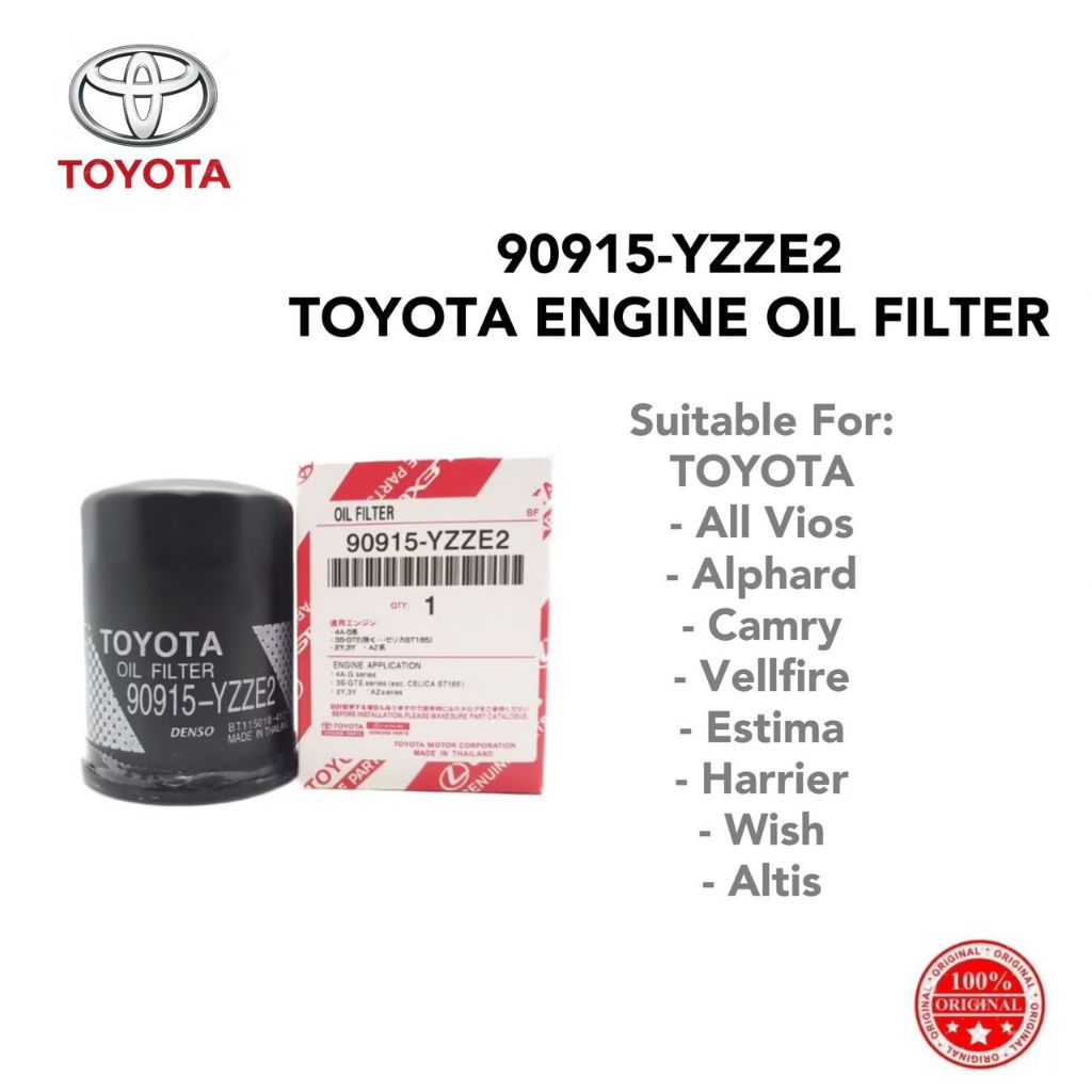 TOYOTA 90915-YZZE2 OIL FILTER - VIOS/ ALTIS/ CAMRY/ VELLFIRE/ ESTIMA ...