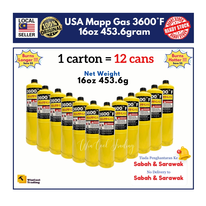 MAPP GAS 14OZ. 400g/16OZ. 453g (MAP PRO 3600F) 12 cans = 1 carton ...