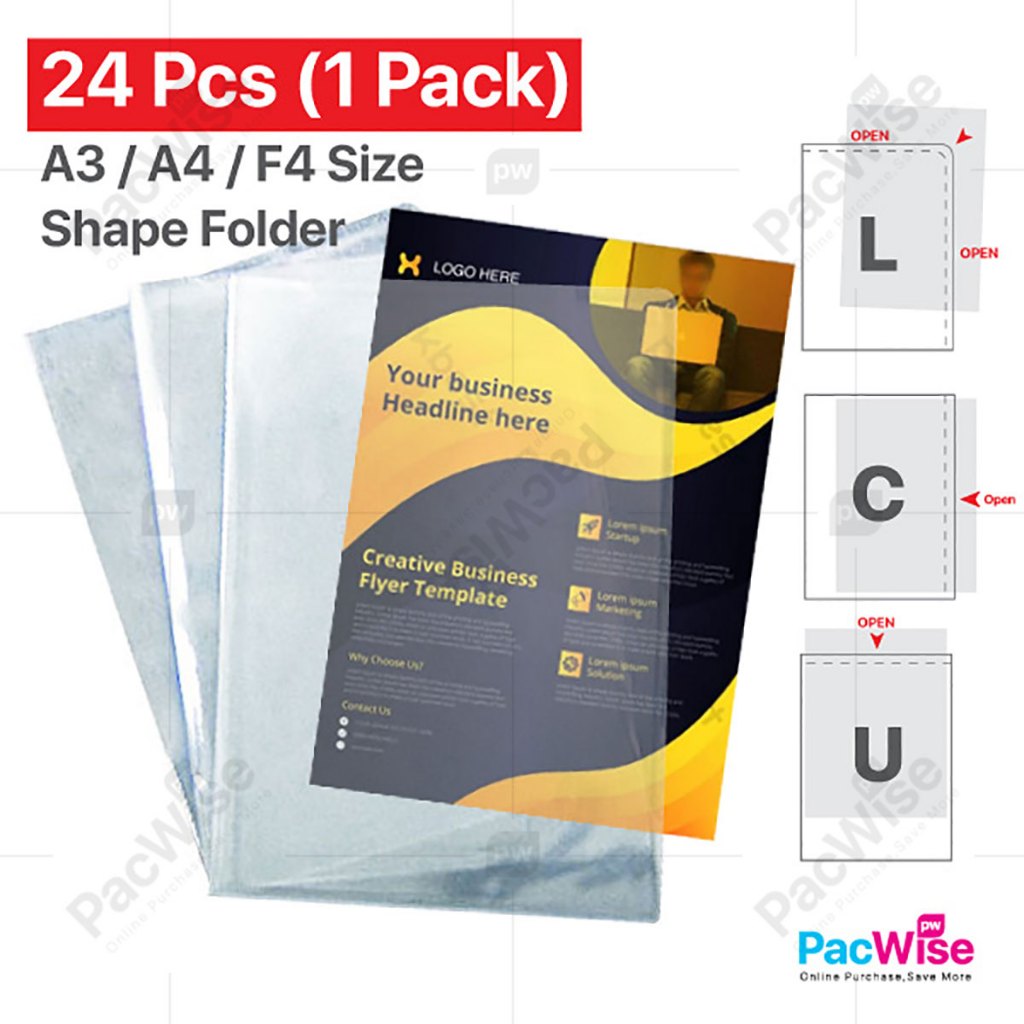 [24 Pcs/Pack] Clear Plastic Folder A3 / A4 / F4–L / C / U Shape File ...