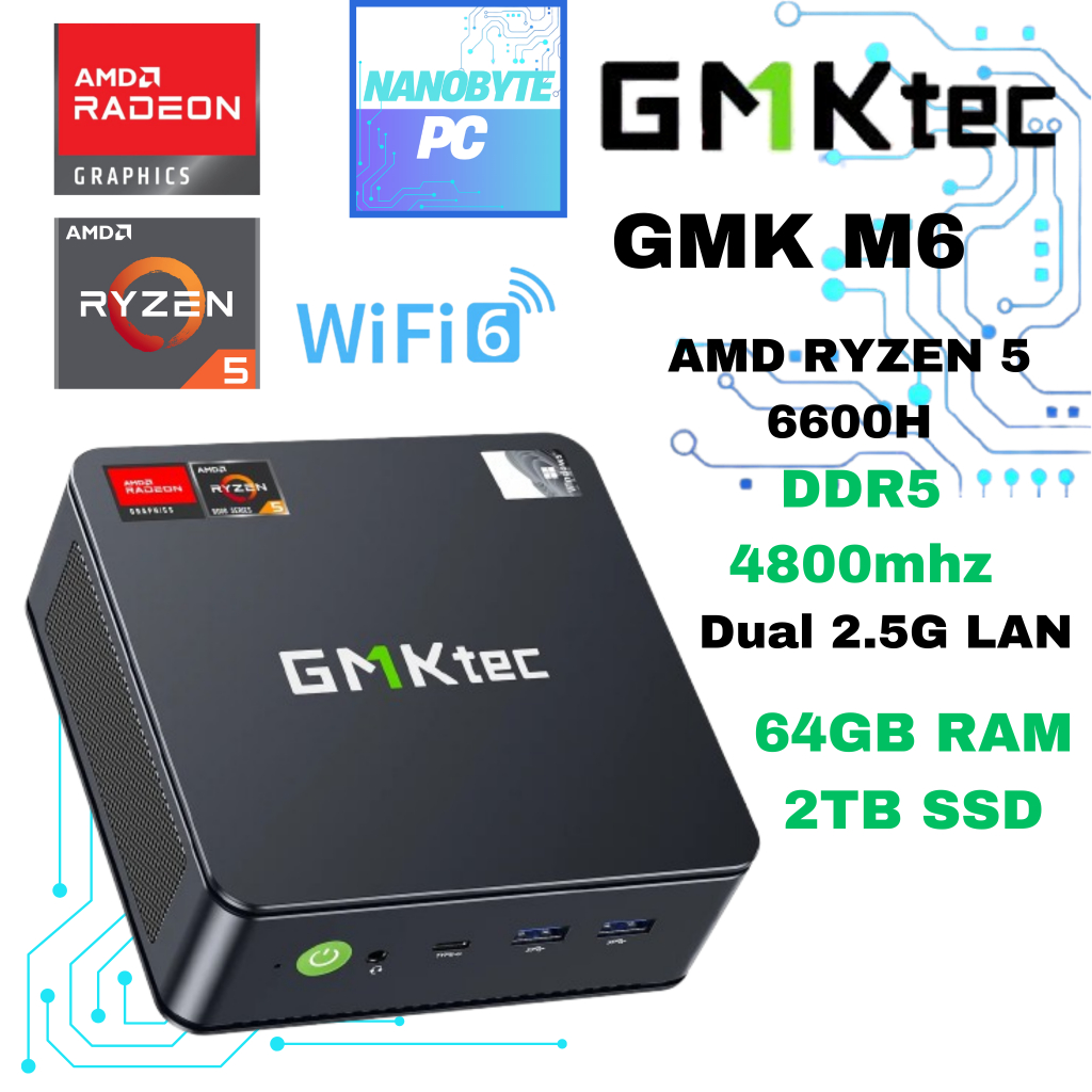 GMKtec M6 AMD Ryzen 5 6600H Windows Mini PC 64GB DDR5 RAM 2TB SSD Computer Gaming PC Gaming GMK ...