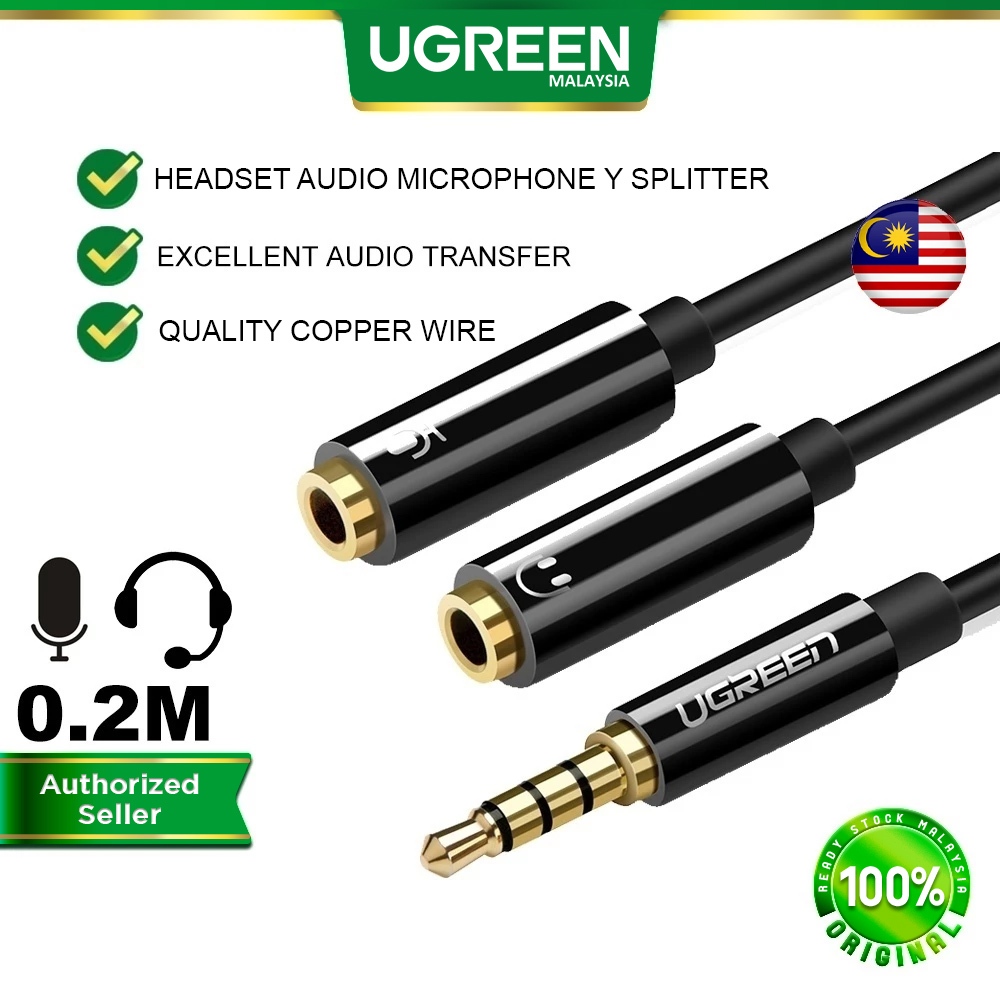 UGREEN 3.5mm Male to 2 Female AUX Port Audio Jack Headphone Mic Y ...