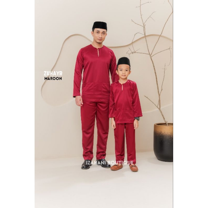(Raya 2025) Baju Melayu Teluk Belanga Maroon| Baju Melayu Cekak Musang ...