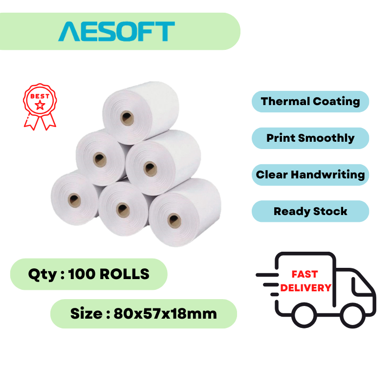 80x57x18 Thermal Paper Resit/Receipt (100 Rolls) 24meter 68gsm 80x57 ...