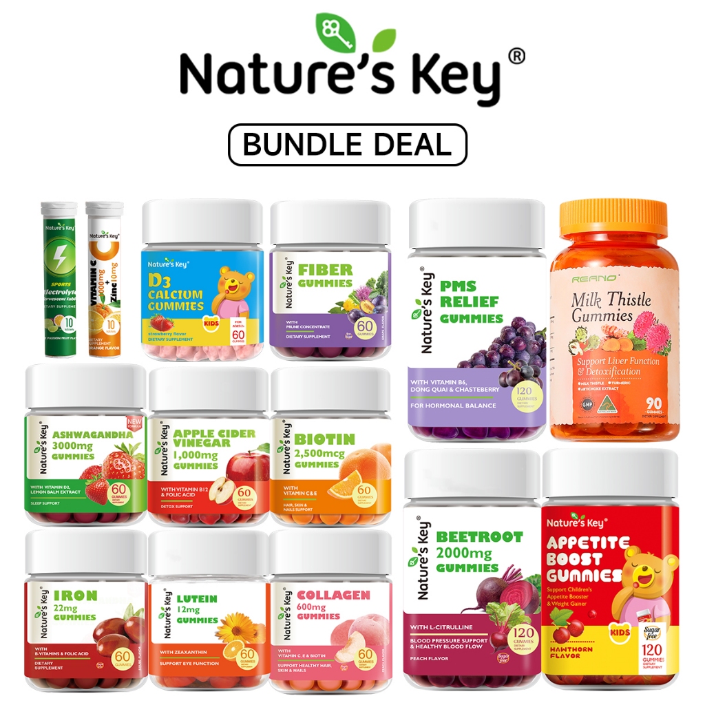 [6-Pack] Nature's Key Gummy Supplement Beetroot Collagen ACV Biotin ...