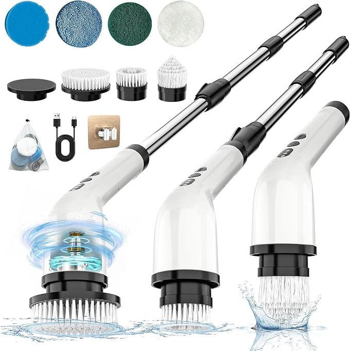 9-in-1 Cordless Spin Scrubber – Dual Speed, Adj. Handle & 8 Multi Heads ...