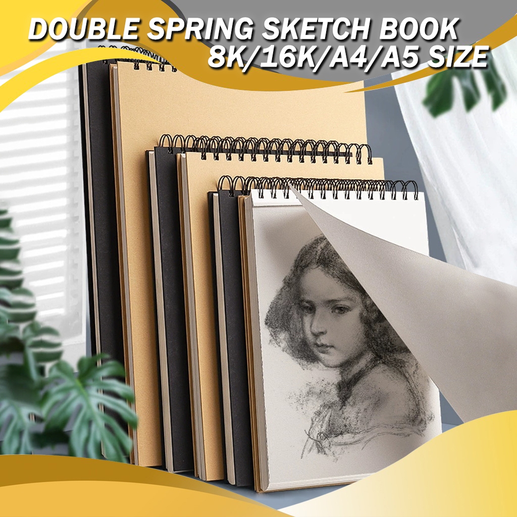 8K/16K/A4/A5 Double Spring Sketch Book Big Kraft Blank Sketch Pad with ...