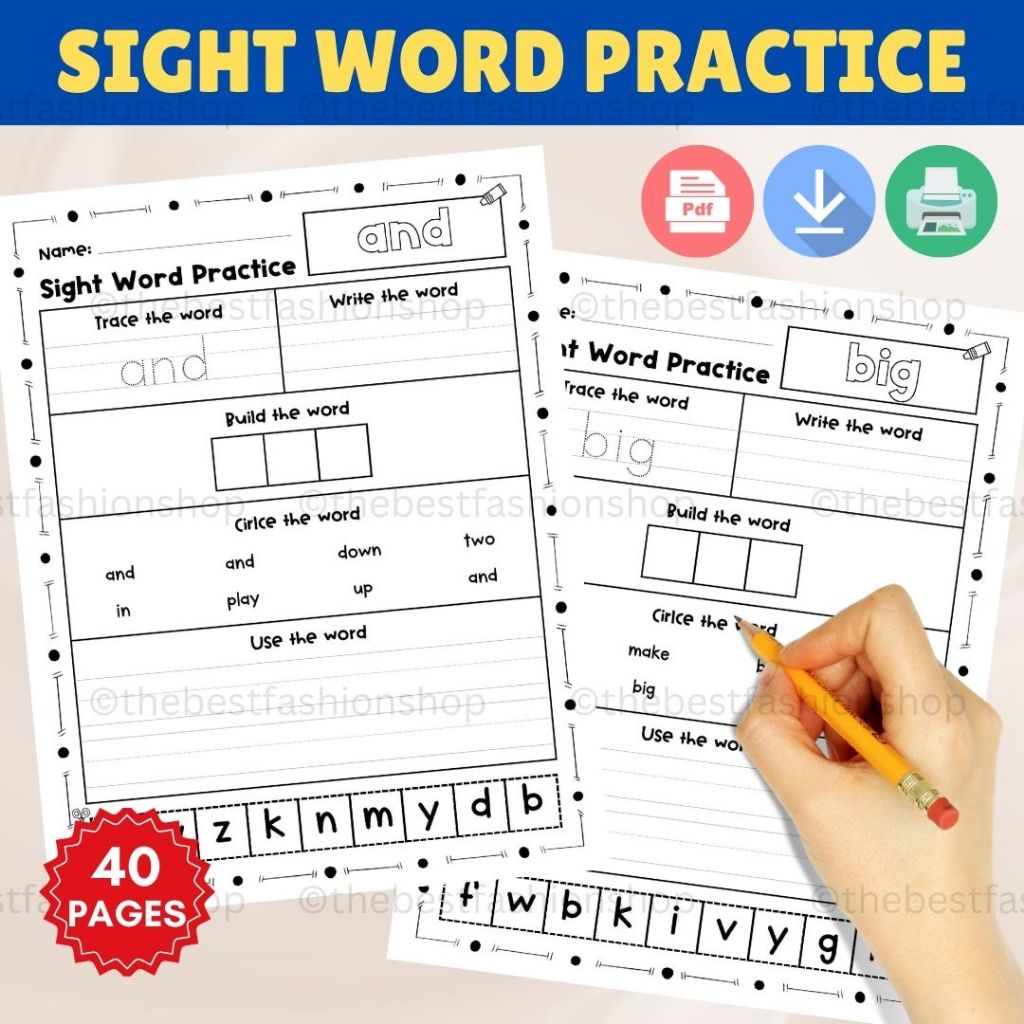 A084 [PDF] Sight Word Practice Worksheet Printable Activity Pages ...