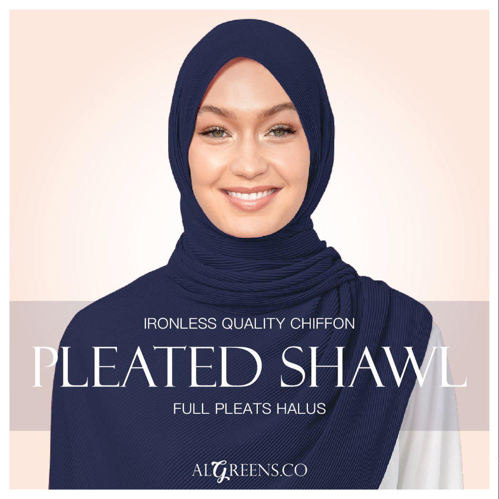 ALGREENS Pleated Shawl Halus Mini Micro Pleats Premium Chiffon Full ...