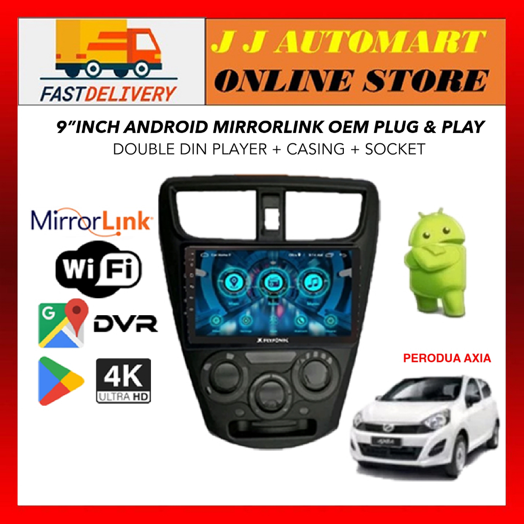 Perodua Axia 9 inch android mirrorlink double din casing socket media ...