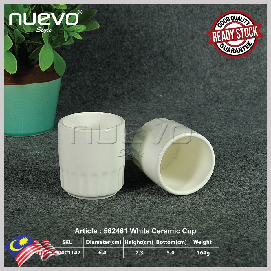 6 PCS Set NUEVO White Ceramic Striped pattern Cup 白色陶瓷条纹杯 Cawan Corak ...