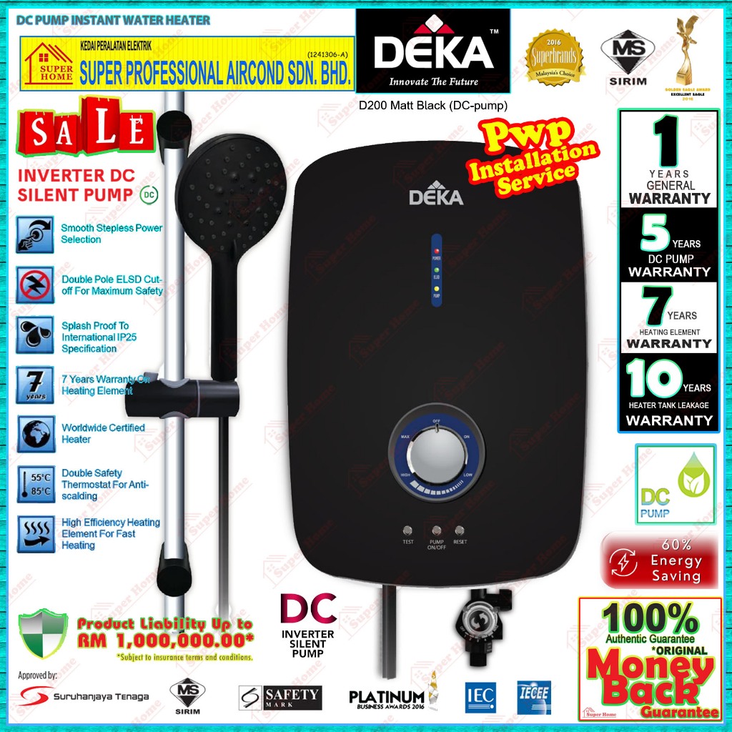 Deka DC Pump Water Heater D200 MB (Matt Black) Instant Water Heater ...