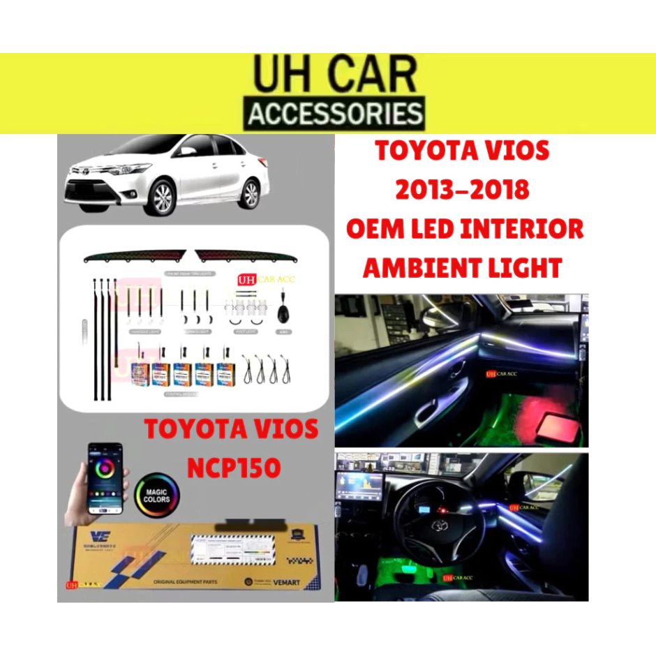 TOYOTA VIOS 2013-2018 OEM INTERIOR LED AMBIENT LIGHT LAMP LIGHTS PLUG N ...