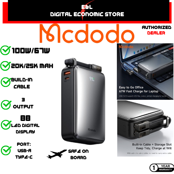 【1Yr Warranty】 MCDODO 67W 100W Digital Display 20000mAh 25000mAh 2C+1A ...