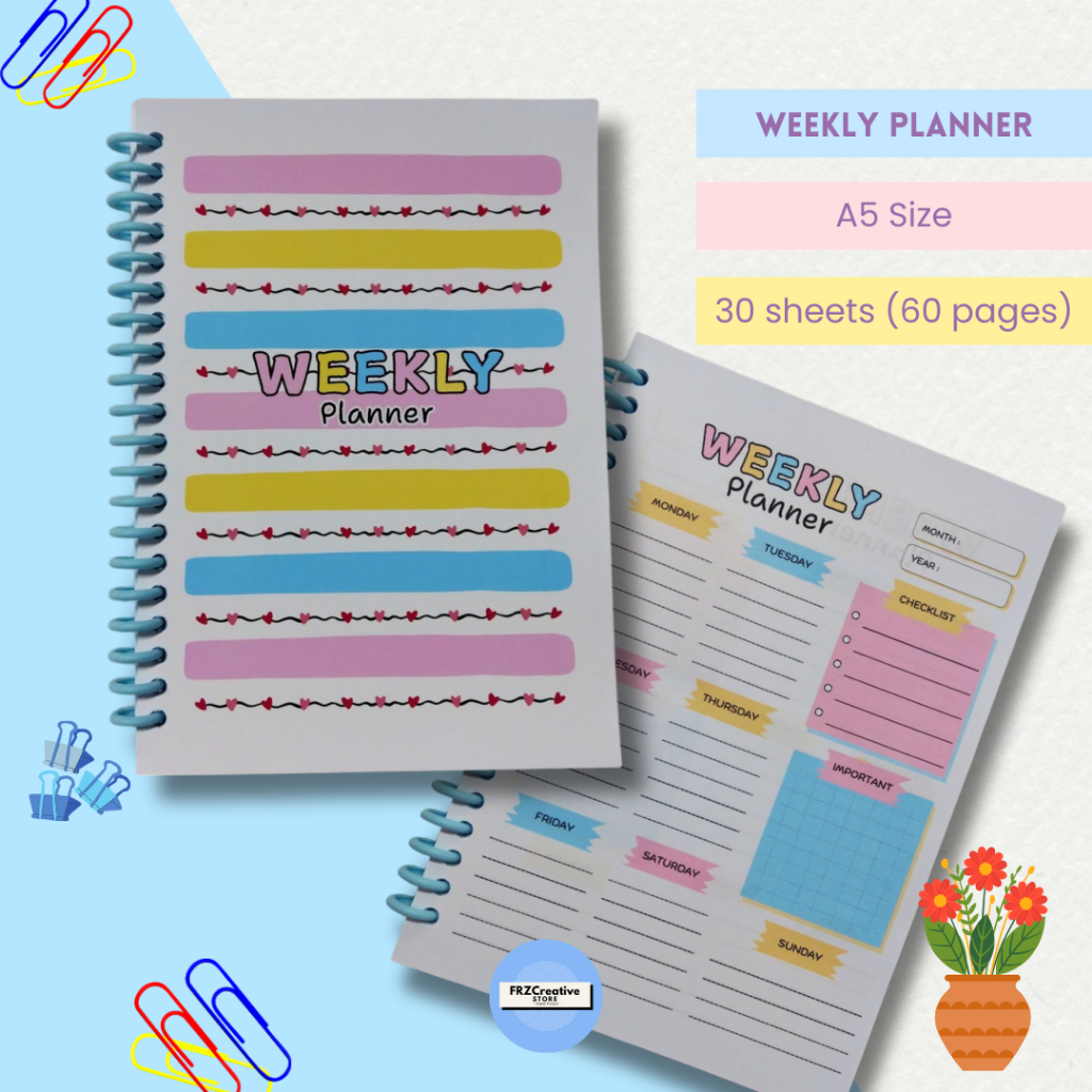 A5 WEEKLY PLANNER BOOK / WEEKLY PLANNER NOTEPAD / MONTHLY PLANNER 60 ...