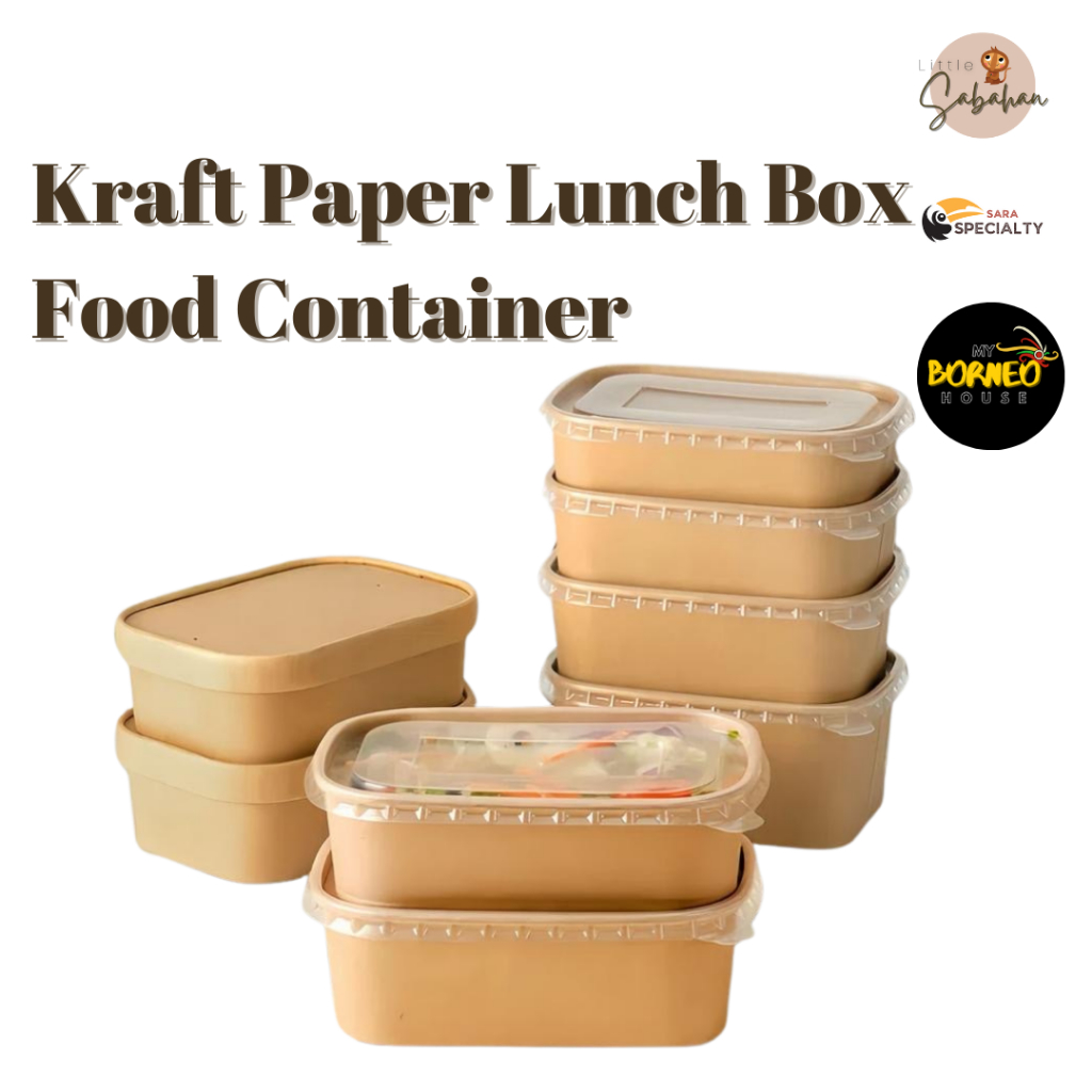 [READY STOCK] Disposable rectangle paper box with lid food packaging ...
