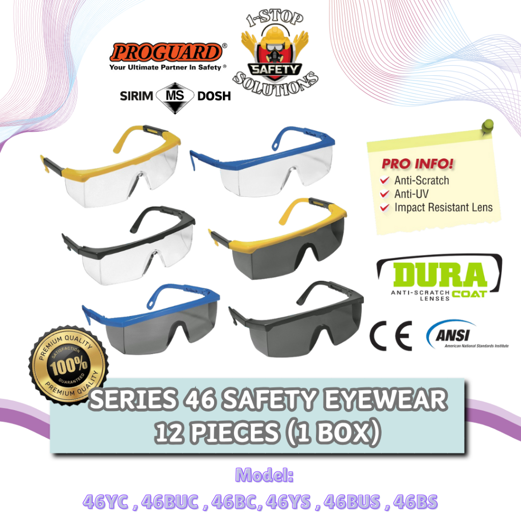 12 Pieces Proguard ECOSAFE Series ES46 Lightweight Safety Eyewear Clear ...