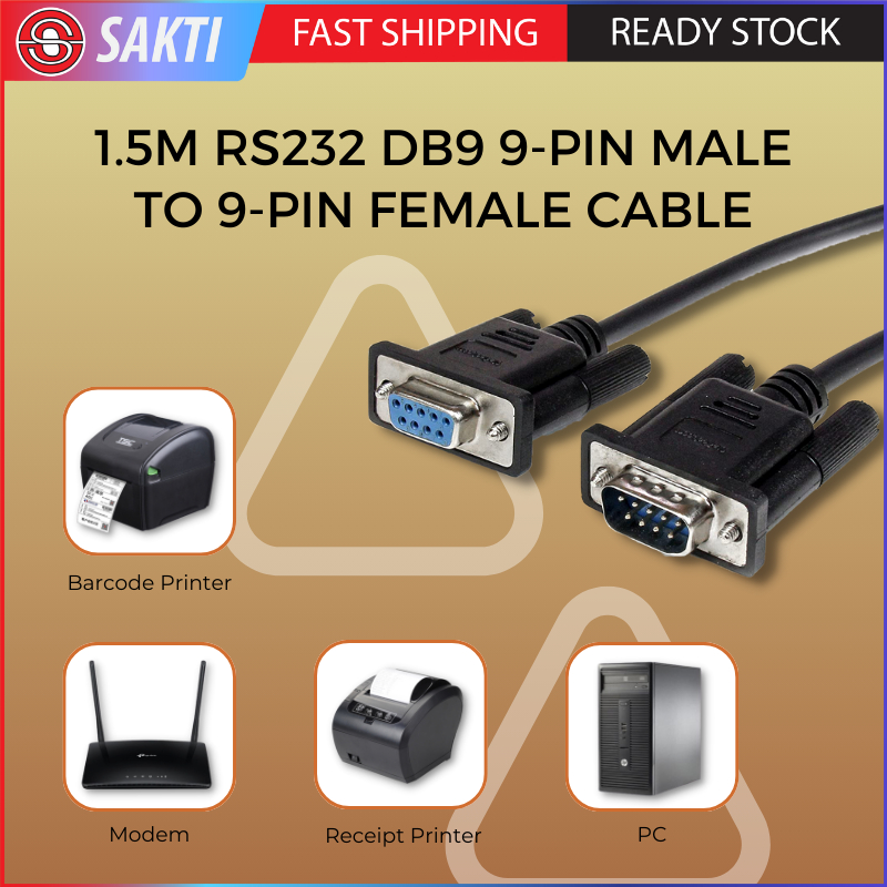 1.5M Serial DB9 RS232 9-Pin Male to 9-Pin Female Cable 2-3 Cross Line ...