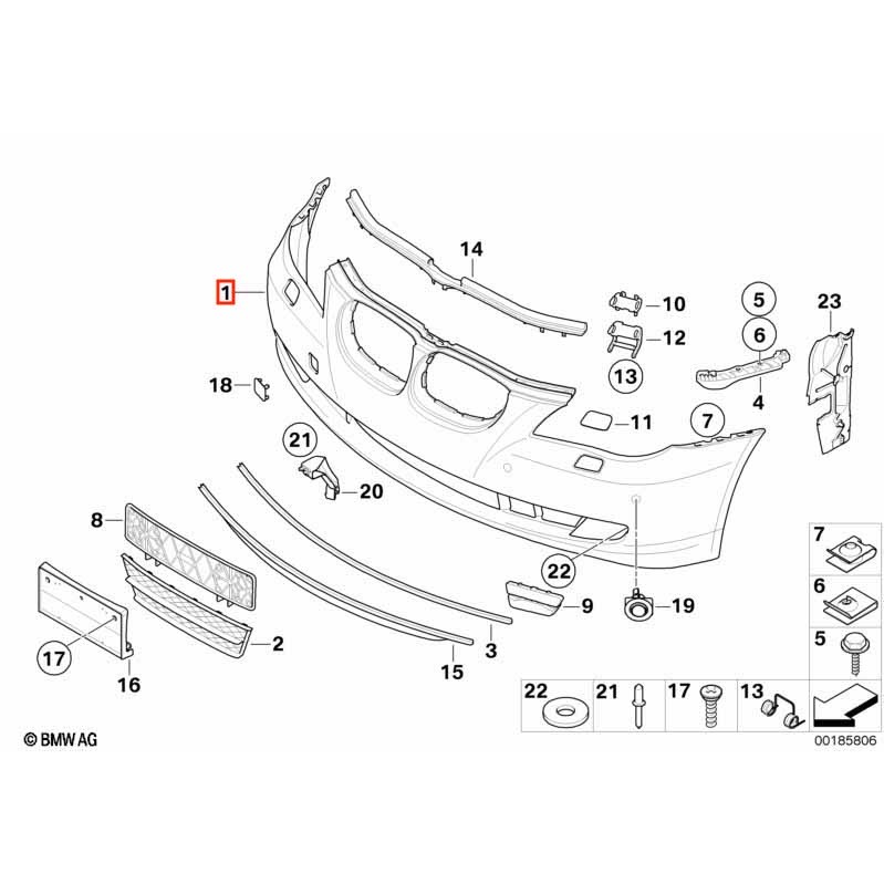 Original BMW E60/E61 Front Bumper Panel, Primed (Non-PDC) [Part No ...