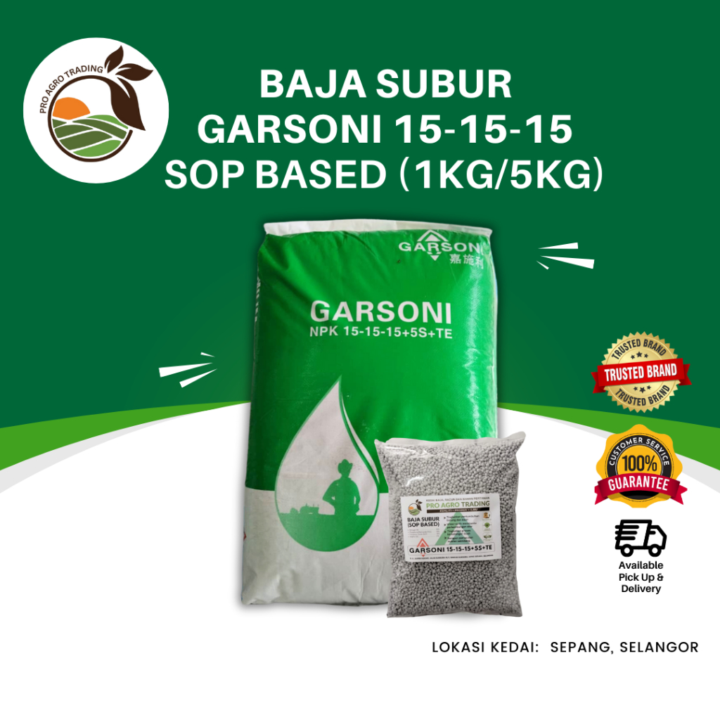 Garsoni 15-15-15 +5S+TE SOP Based (REPACK) - Baja Subur Pokok Durian, Buah-buahan, Sayuran (1KG ...