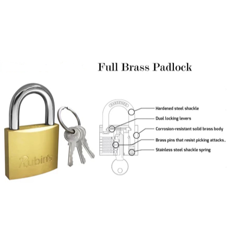 Rubin's Brass Security Padlock / Mangga Kunci Gold/ Door Lock (25mm ...