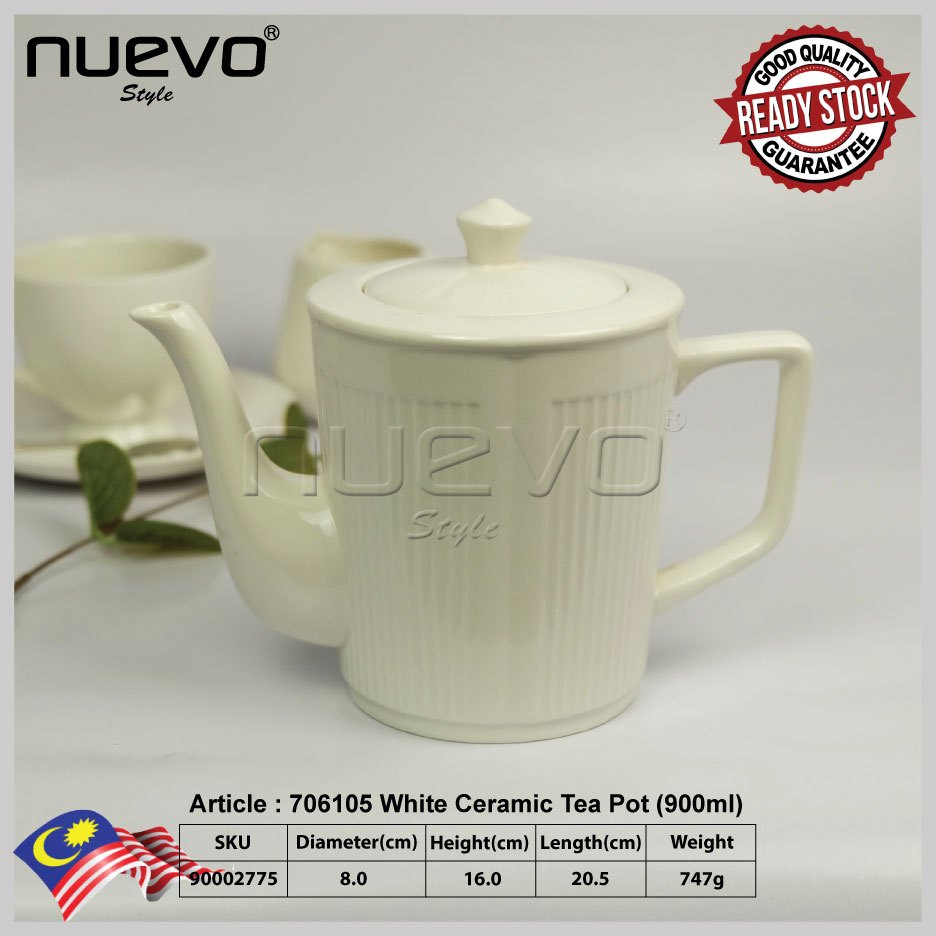 NUEVO White Ceramic Classic Tea Pot 白陶瓷茶壶 Pot Teh Seramik Putih ...