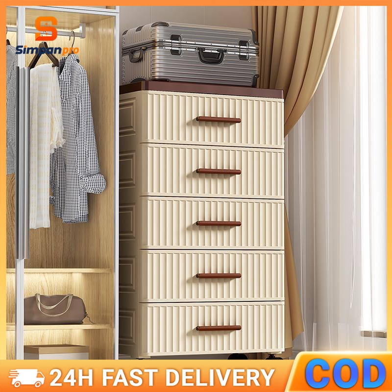 5 Tiers Drawer Storage Cabinet With Wheel Plastic Wardrobe Clothes ...