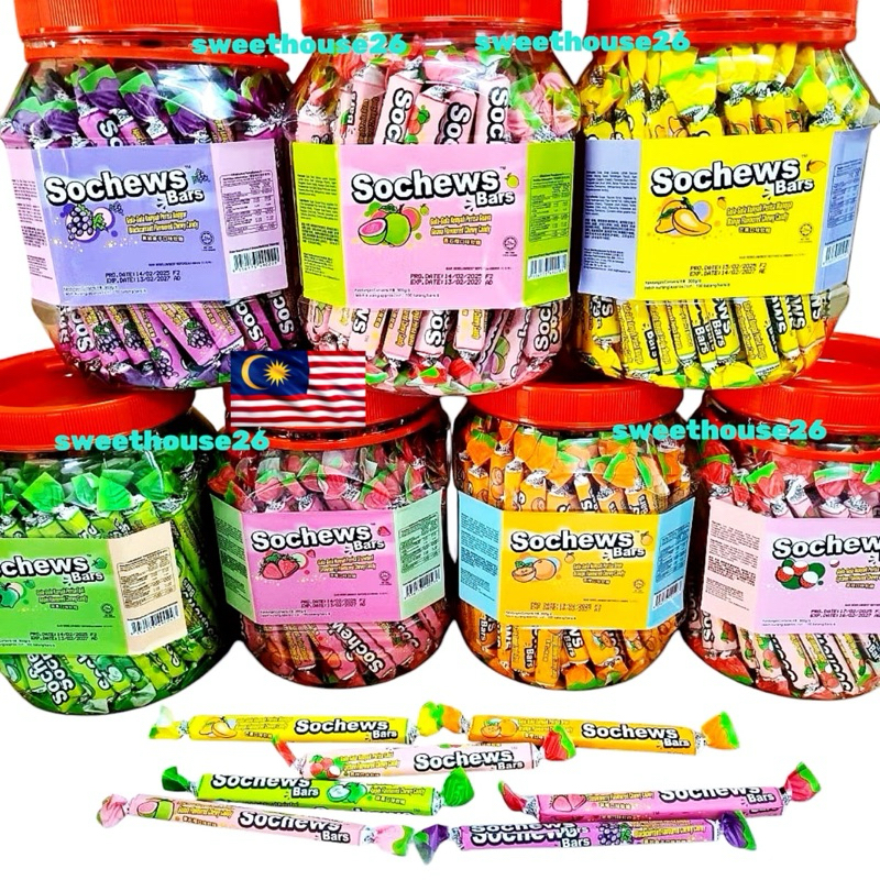 Sochews Long Bars Chewy Candy Mix Fruit Flavour 100pcs（Halal） | Shopee ...