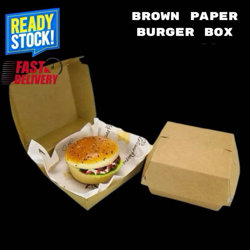 [50 pcs] Brown Paper Burger Box / Cake Box – Kraft Paper Food Packaging ...